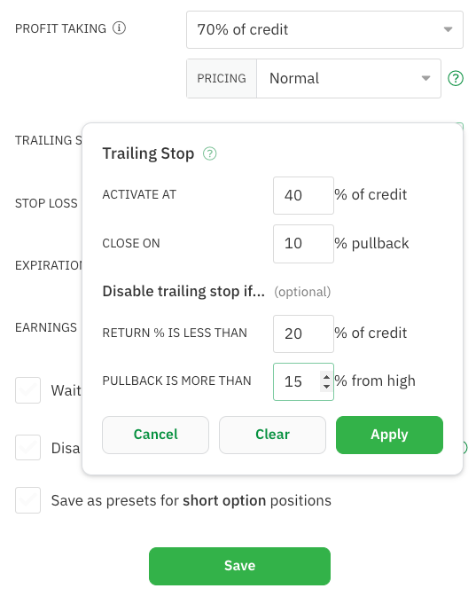 1-Min Trailing Stops Added to Exit Options | Option Alpha